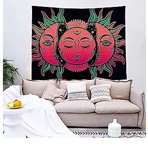 DANLCUPL Tapestry Aesthetic Wall Hanging Bedding Trippy Hippie Backdrop Curtain Decor for Dorm Living Room Decoration (Sun Moon Sunshine Spiritual Floral, 25"x40")