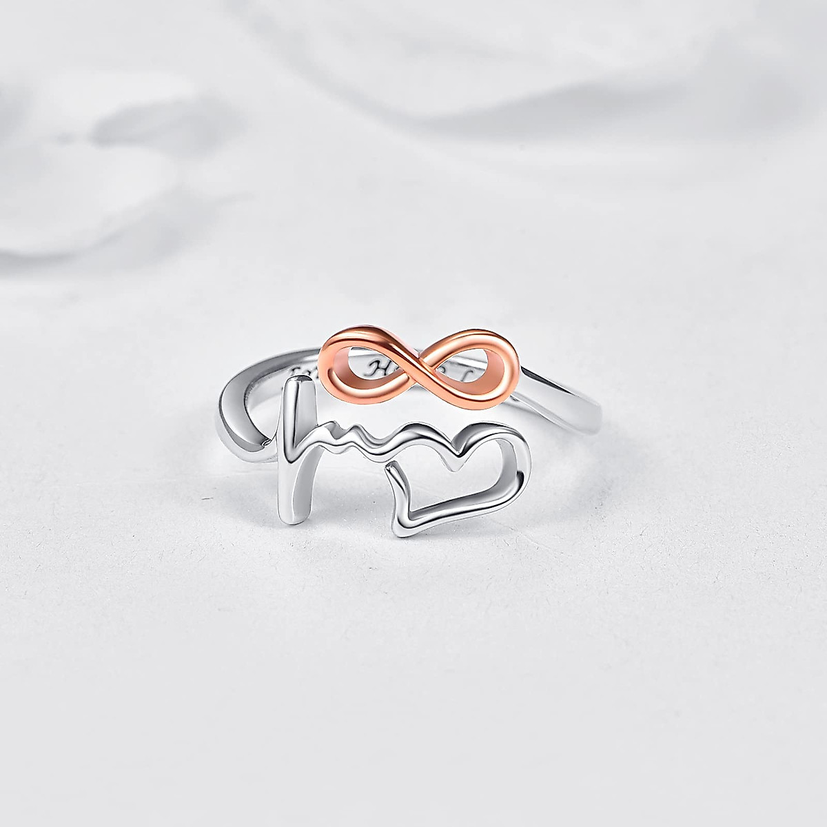 Dreamboat Infinity Heart Rings for Women 925 Sterling Silver Heartbeat Faith Hope Love Open Band Finger Ring Birthday Christian Jewelry Gift