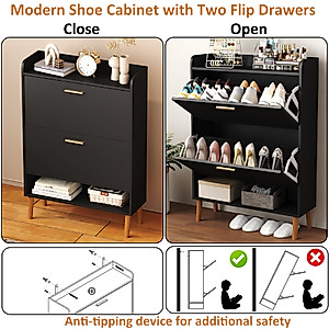 HOMEFORT Shoe Cabinet for Entryway, Shoe Storage Cabinet with 2 Flip Drawers, 30" Narrow Shoe Organizer Cabinet for Front Door Entrance, Modern Slim Hidden Shoe Rack Cabinet in Balck