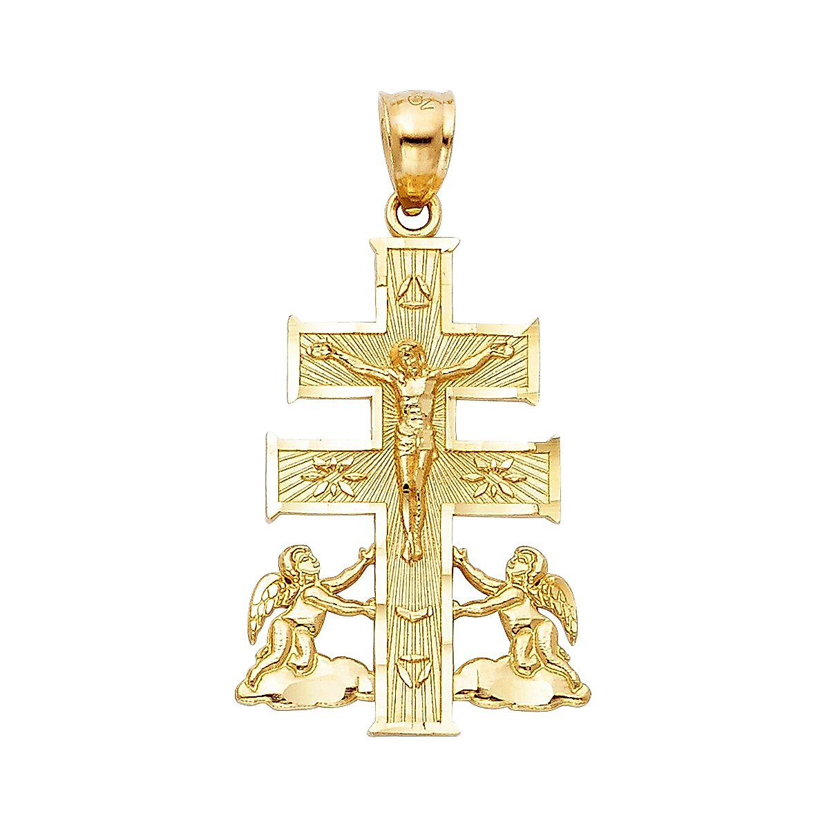 14k Yellow Gold Religious Cross of Caravaca Pendant