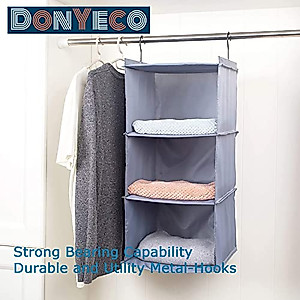DonYeco Bundles of 3-Shelf Hanging Oxford Closet Organizers and Storage & 3-Shelf Hanging Closet Organizers and Storage with 4 Side-Pockets