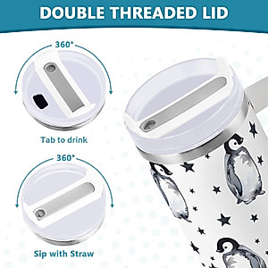 YKZEYK White Penguins Stars 40 OZ Tumbler with Handle And Straw Insulated Tumblers Coffee Mug Travel Cup Cups with Lids And Straws Tumbler