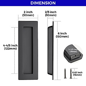 JOY DECOR 2 Pack Pocket Door Handles Sliding Closet Door Pulls, 5.9" Flush Barn Door Pulls Black Closet Finger Pulls, Rectangular Recessed Closet Door Handles