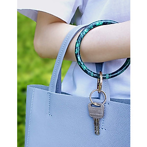 Heesch Bangle Key Ring Bracelet Keychain Key Ring Bracelet for Women, Acetate Circle Keyring for Wrist (Dark Green)