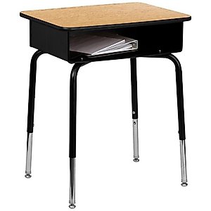 Flash Furniture Billie Open Front Student Desk for Classrooms or Remote Learning, Height Adjustable School Desk with Metal Book Box, Natural/Black