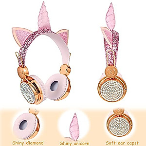 lalacosy Kids Wireless Headphones with Microphone,Unicorns Gifts for Girls,16 hrs Work Time,95dB Volume Limited,Soft Ear Cups,Over-Ear Headphones for Kids,Wireless Headset for PC,Tablet,Laptop,Gold