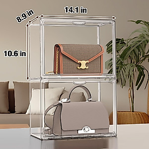 10Pack Clear Stackable Plastic Storage Bins with Magnetic Attraction Lid, Dustproof Book & Cosmetic Display Cases, Large Figures Collectibles Showcase, Shoe Box, Bag Organizer