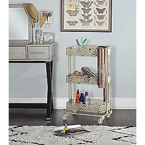 Linon Cream Three Tier Metal Rolling Melissa Cart, 29.5" x 17" x 11"