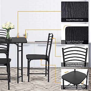 Giantex 5 PCS Dining Table Set 4 Person, Modern Kitchen Table and 4 Chairs, Wooden Top and Metal Legs, Home Dining Room Breakfast Furniture Rectangular Table, Black