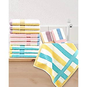 Striped Cotton Washcloths Small Towels Set, 12 Pack Bath Washcloths for Your Face and Body 13 x 13 Inches, Face Cloths for Washing Face, 3 Colors Wash Cloths Face Towels for Bathroom