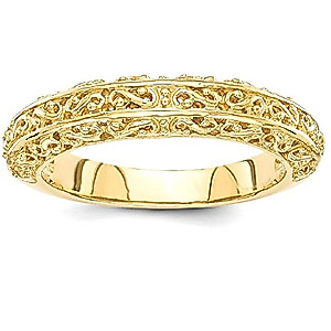 IceCarats 14K Yellow Gold 3mm Antique Filigree Wedding Band Ring Size 6
