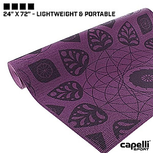 Capelli Sport Yoga Mat Non Slip, All Purpose PVC Fitness and Workout Mat with Floral Design, Berry, 4 mm