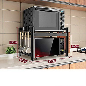 JF-XUAN Kitchen Shelf Kitchen Counter Holder 2-Tier Stainless Steel Microwave Oven Rack Multifunction Kitchen Counter Shelf (Color : Black, Size : 55X38X45CM)