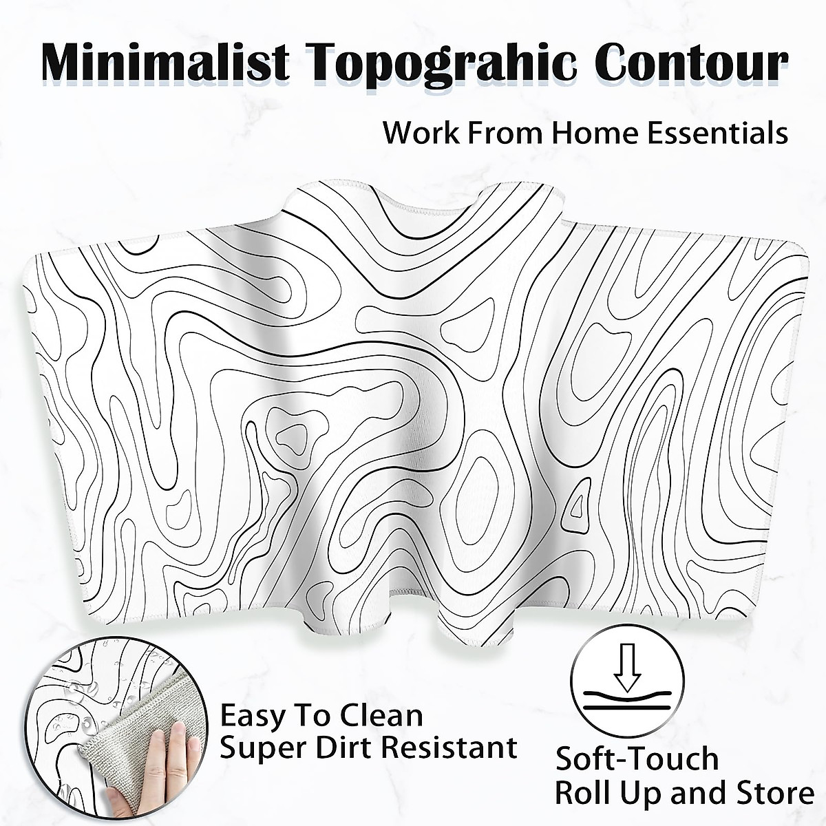 Topographic Gaming Mouse Pad, Extended XL Mousepad with Anti Slip Base, Large Desk Mat Keyboard and Mouse Minimalist Contour for Office 31.5 x 11.8 in