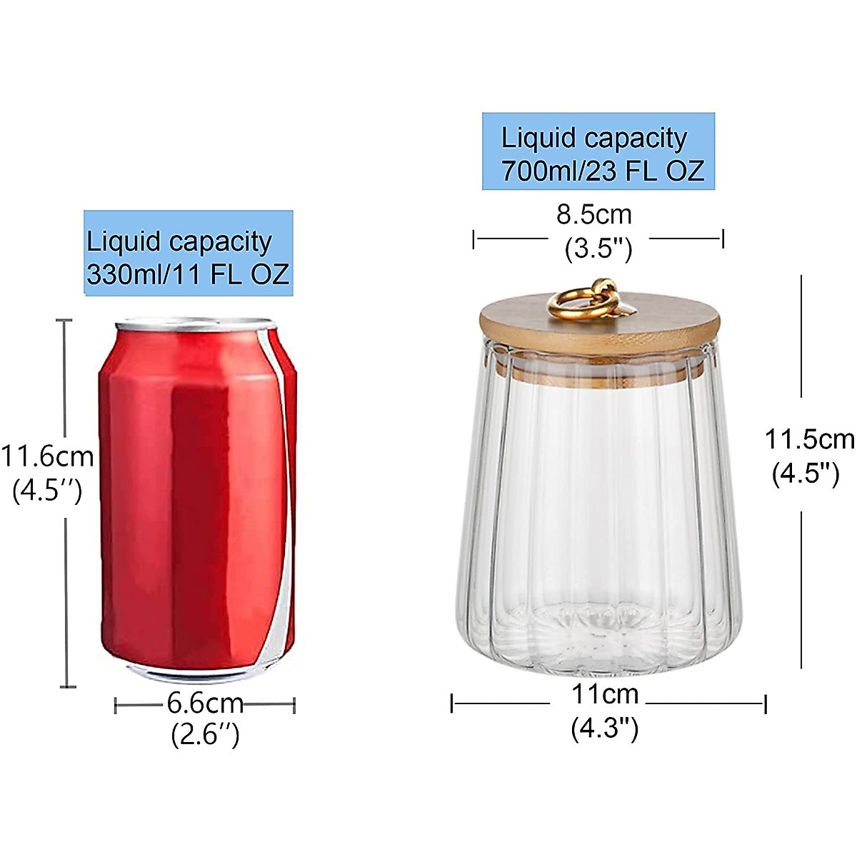 Glass Coffee Nuts Canister Airtight Storage Jar Petal Decorative Container with Bamboo Lid Metal Handle Easy to Grasp 700ml, 23 FL OZ