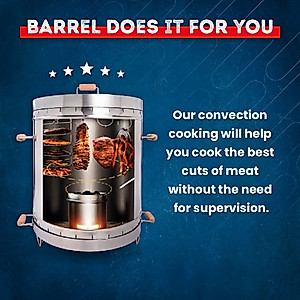 EL BARRIL Grill & Smoker Barrel LARGE Basic Combo| 100% Stainless Steel Barrel with 4 accessories| You can Grill, Smoke, Roast and Bake| Smokeless, Even Heat Distribution & Perfect for Your Meats