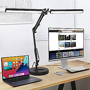 2-in-1 LED Desk Lamp, 24W Brightestwith Table Lamp with Clamp, Desk Light with Flexible Swing Arm,3 Color Modes Stepless Dimmable Double Head Architect Desk Lamps for Home Office Workbench Reading