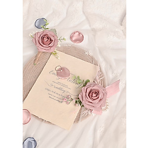 ANNKIN Dusty Rose Corsage and Boutonniere Set, Rose Boutonniere for Men Wedding, Prom Artificial Flower Wrist Corsage Bracelets, Homecoming Corsage Wristlet, Flowers Accessories Prom Suit Decorations