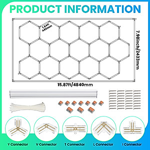 GOSLARLIT Led Garage Hexagon Light,15 Hexagon Garage Ceiling Led Lights for Gym/Workshop with Rectangle Frame, IP54 2 Year Warranty AC 100-240V(15.88 fts