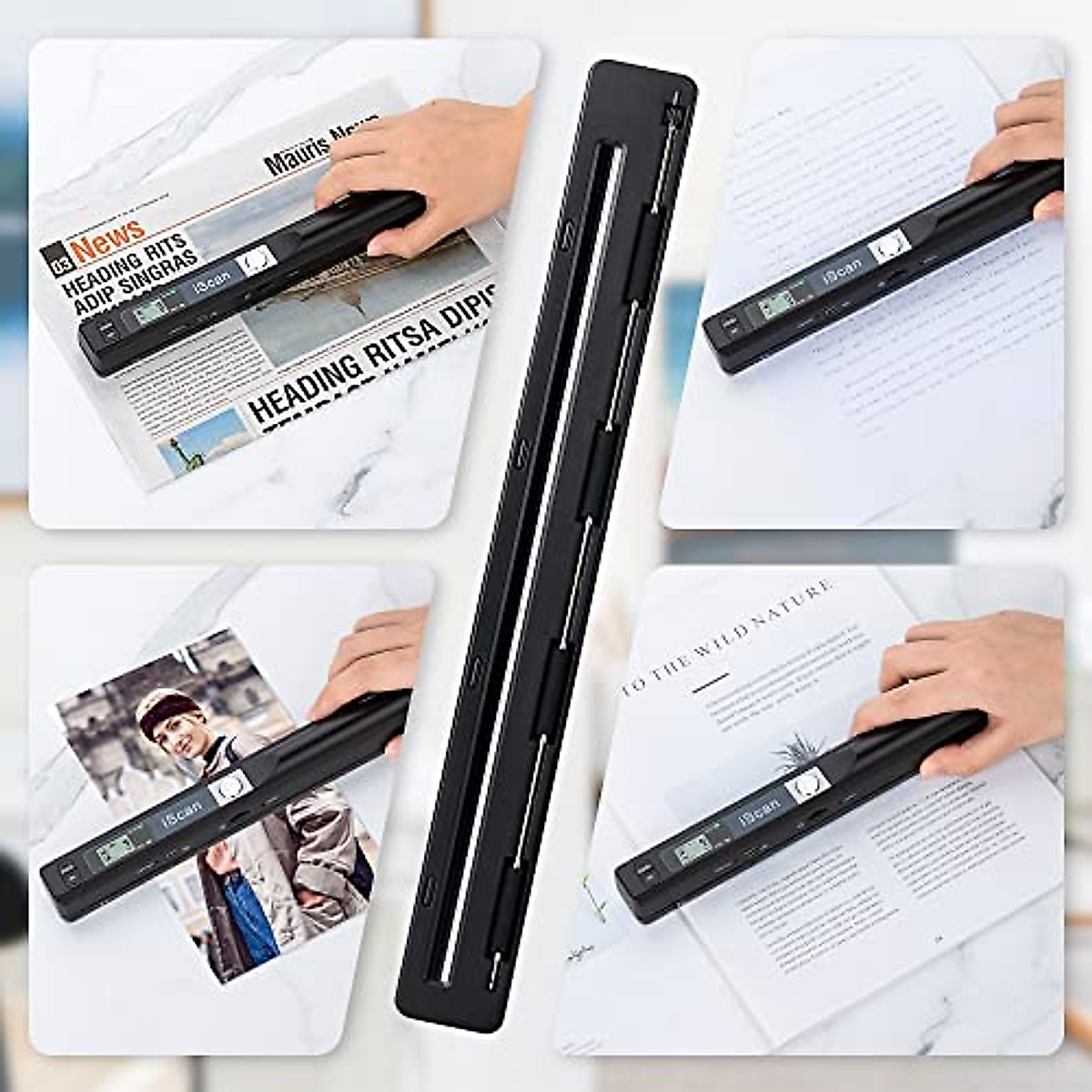 Portable Scanner 900 DPI A4 Document Scanner Handheld for Business, Photo, Picture, Receipts, JPG/PDF Format Selection, Support Micro SD (Not Included) Card, Include a Pair of AA Batteries