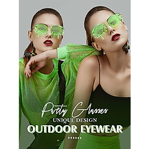 GEMILY Fashion Green Sunglasses Tear Dripping Glasses Novelty Shape Flame Outdoor Eyewear Oval Festival sunglasses for Women and Girls