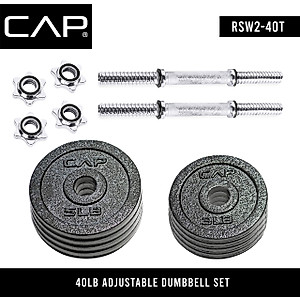 CAP Barbell RSW2-40T 40-Pound Adjustable Dumbbell Weight Set, a. Black, 40 LB, Pair