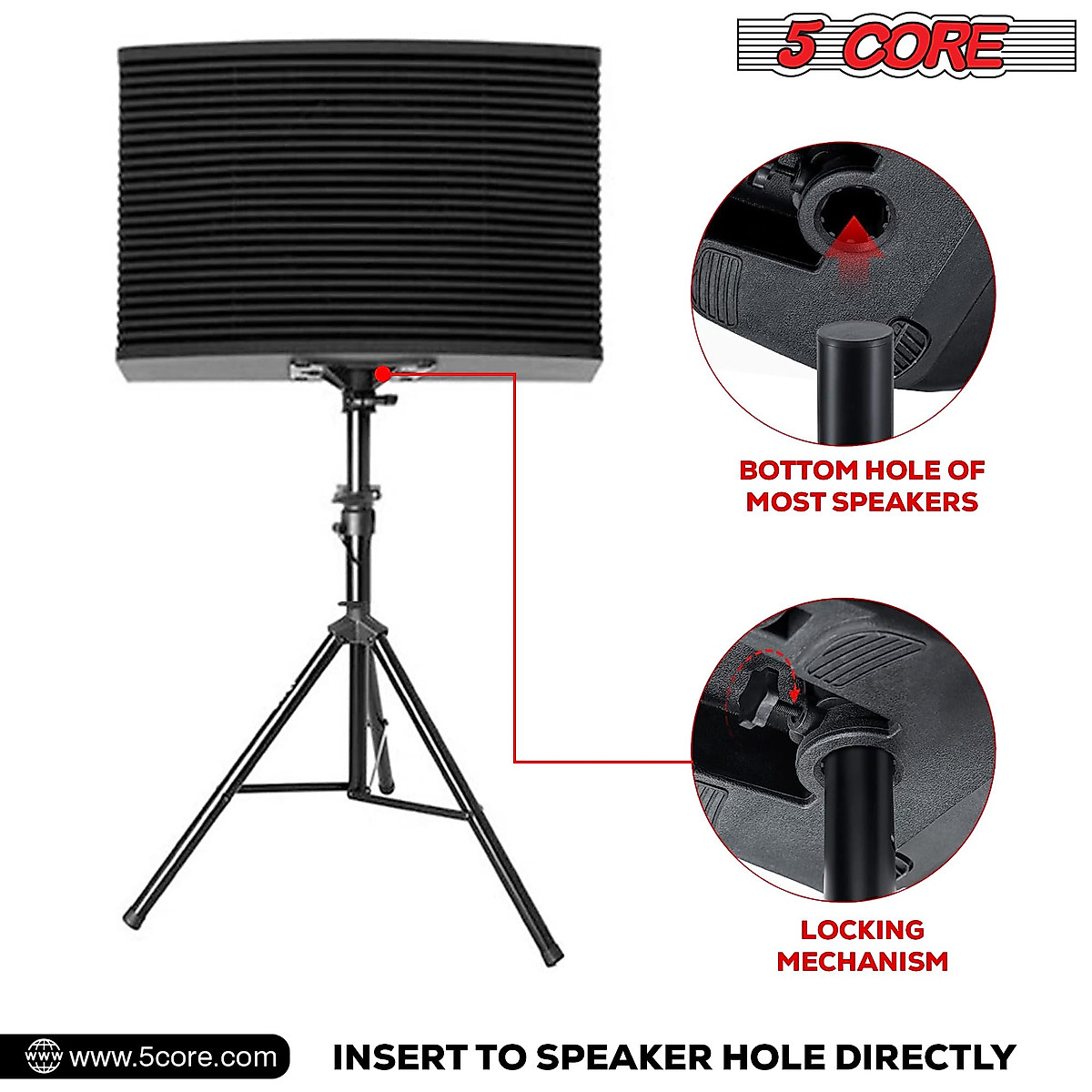 5 Core Speaker Stand Tripod Floor Adjustable Up to 60 Inch DJ Studio Monitor Stands Pole Mount - SS HD 1PK 5FT