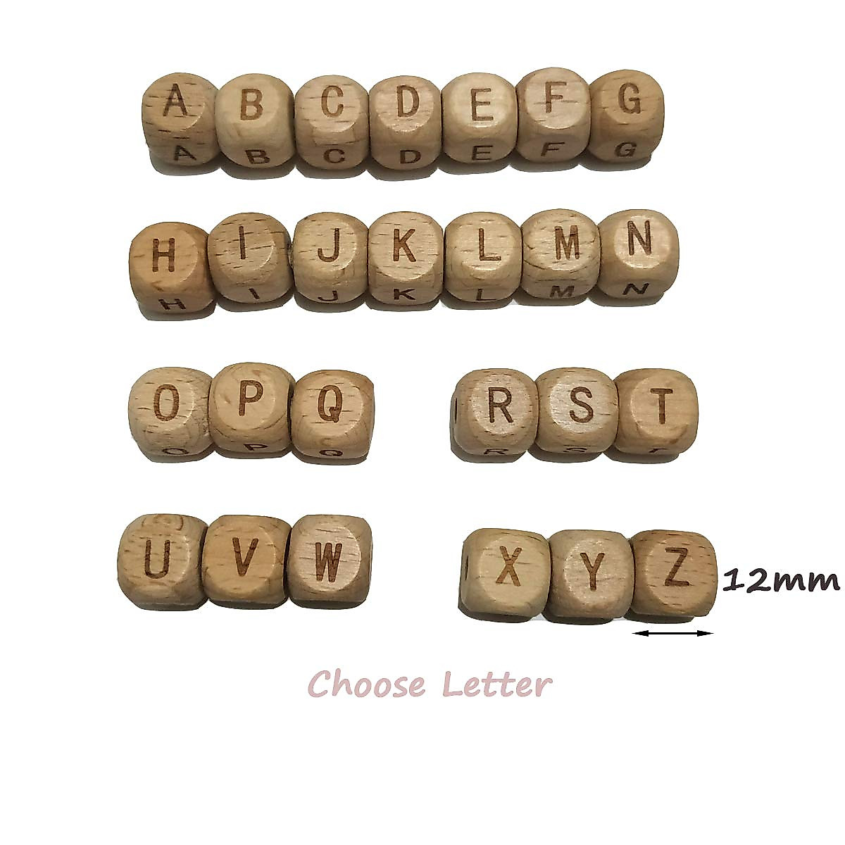 104pcs Square Wood Alphabet Beads 12MM Natural Beech Wooden Letter Beads for Jewelry Making DIY Beads Necklace (Choose Letter 104pcs)