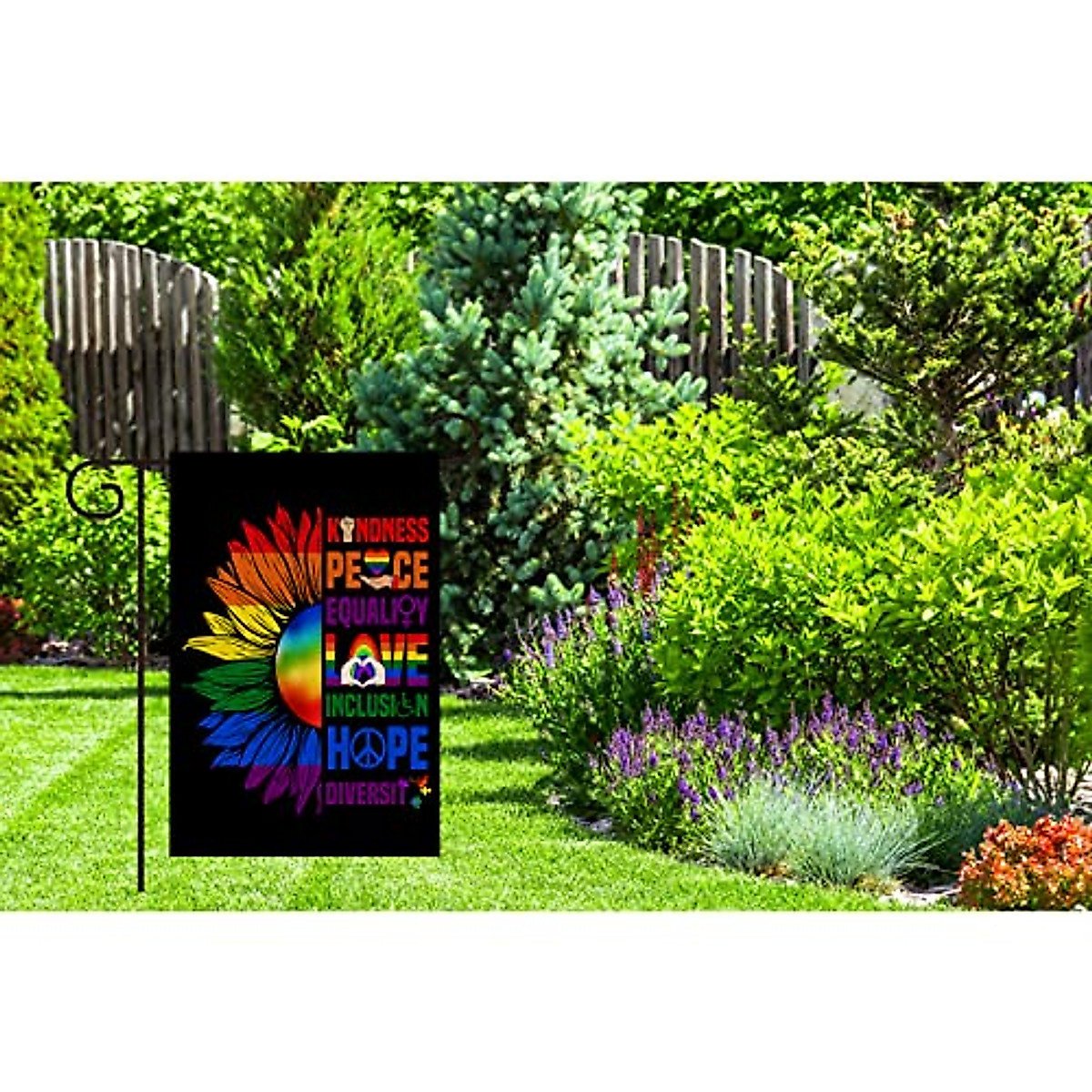 Sunflower Pride Flag Kindness Peace Equality Love Inclusion Hope Diversity Garden Flag 12x18 Vertical Double Sided Be Kind Yard Sign LGBT Community Outdoor Spring Summer Fall Winter Decorations