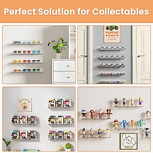 upsimples Clear Acrylic Shelves for Wall Storage, 15" Acrylic Floating Shelves Wall Mounted, Kids Bookshelf, Display Ledge Wall Shelves for Bedroom, Living Room, Bathroom, Kitchen, Set of 4