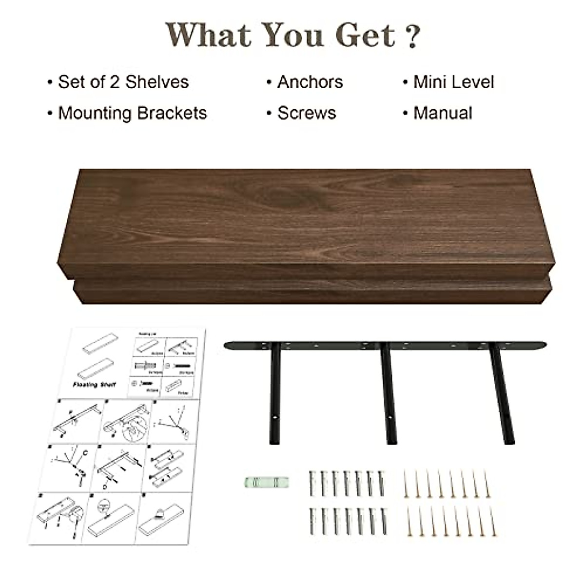 FALANZATH Floating Shelves Wood Set of 2 - Storage Shelf 30 Inch - Rustic Wall Mounted Storage Shelves for Bedroom, Living Room, Bathroom, Kitchen, Office, Farmhouse - Wall Shelf for Kids