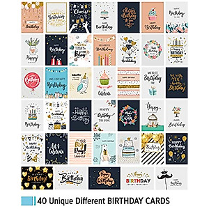 Happy Birthday Cards Assortment - Bday Cards in Bulk - 5x7 Assorted Variety Box Set 40 Pack Unique Designs with Envelopes - Birthday Card for Men Women Kids - for Office - Greeting Message Inside