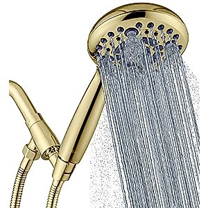 G-Promise Handheld Shower Head High Pressure 6 Spray Settings, Detachable Hand Held Showerhead 4.9" Face with Extra Long Flexible Hose and Metal Adjustable Bracket