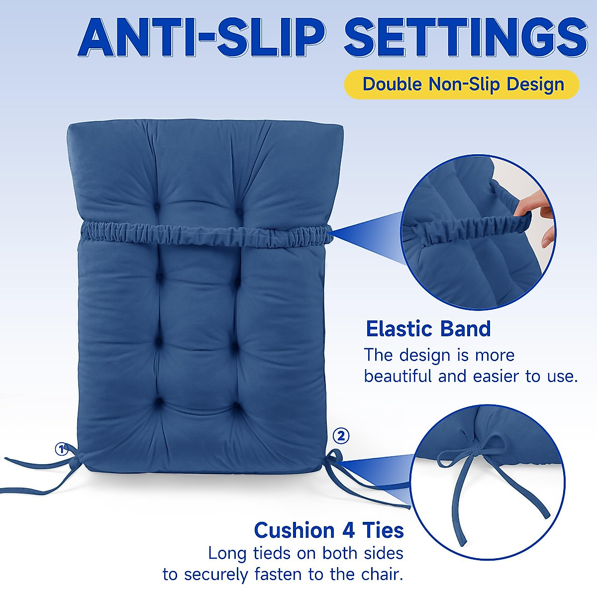 ROFIELTY Rocking Chair Cushions. 42x18 Inch Double Non-Slip Chair Cushions for Rocking Chairs Indoors/Outdoors, Tufted Fine Adirondack Chair Cushion.(Sky Blue)