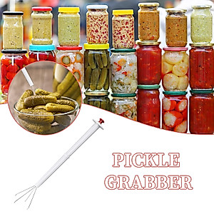 BELEFU 1 Pcs Pickle Grabber Tool Stainless Steel and Plastic, 7.87 Inch Olive Pepper Pickle Picker, Deluxe Pickle Pincher, Retractable Pickle Fork Claw for Jar Kitchen Food White