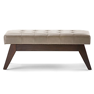 SIMPLIHOME Draper 40 inch Wide Mid Century Modern Rectangle Tufted Ottoman Bench in Ash Blonde Faux Leather, for Living Room, Bedroom