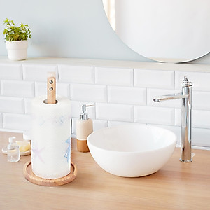 Wood Paper Towel Holder Countertop, Paper Towel Standing Paper Towel Organizer Roll Dispenser for Kitchen, Dorm, Dining Table, Countertop, 1 Pack