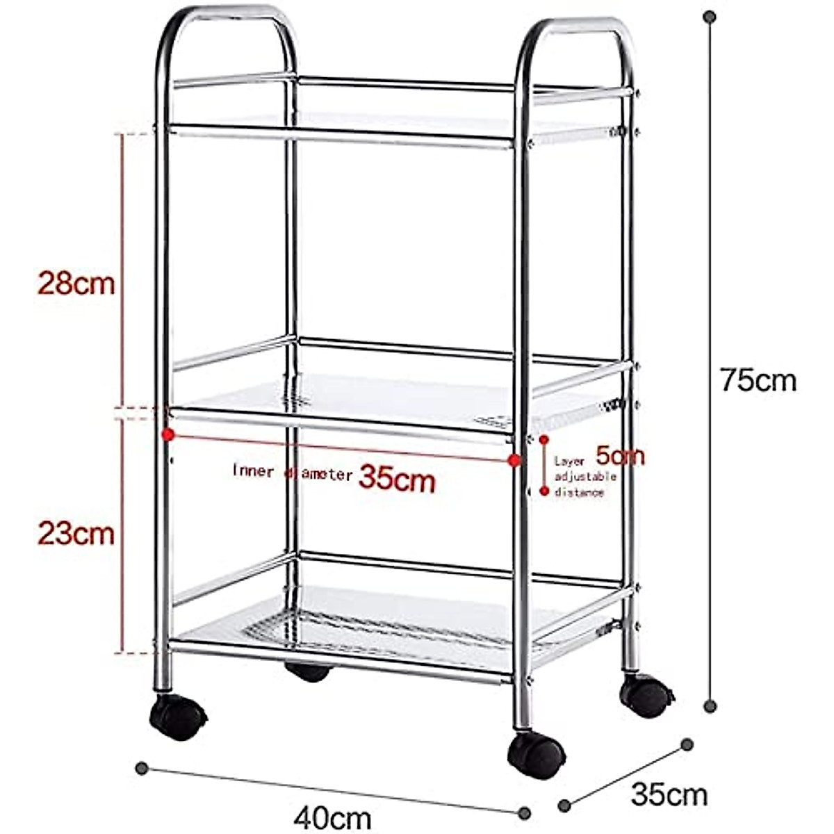 ZHIVIQ Three-Layer Storage Rack Kitchen Stainless Steel Multi-Functional Trolley Home Storage Rack Non-Slip and Scratch-Resistant