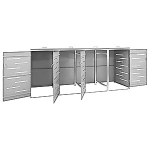 loibinfen Metal Quadruple Outdoor Wheelie Storage Bin Shed with Handy Door and Locking System for Barkyard Outdoor Patio Garden 27.2"x30.5"x45.3" Gray