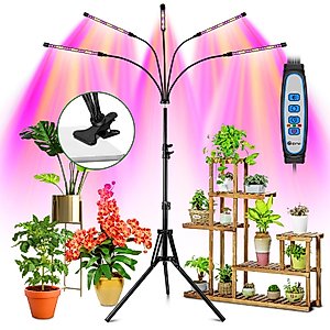 Wolezek Grow Lights for Indoor Plants, Full Spectrum LED Plant Grow Light with Adjustable Stand and Sturdy Clip, 5-Heads Plant Light with Auto 6/12/16H Timer, 3 Light Modes, 5 Levels Dimmable