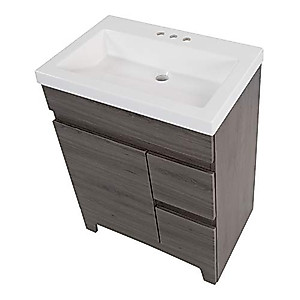 Spring Mill Cabinets Muriel Bathroom Vanity with 1-Door Cabinet, 2 Drawers, and White Single-Sink Top, 24.5" W x 16.75" D x 33.89" H, Dark Oak