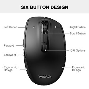 WisFox Bluetooth Mouse, Silent Wireless Mouse Come with 2 Modes (Bluetooth 3.0/5.0 + USB), Multi-Device Portable Cordless Mouse for Laptop, iPad, MacOS, PC, Windows, Android (Black)