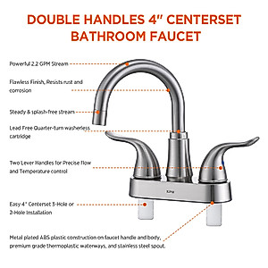 KPW Bathroom Sink Faucet 2 or 3 Hole Brushed Nickel Centerset 4 Inch Bathroom Sink Faucet 2 Handle Over ABS Non-Metallic Lavatory Bathroom Faucet with Pop up Drain Water Supply Hoses