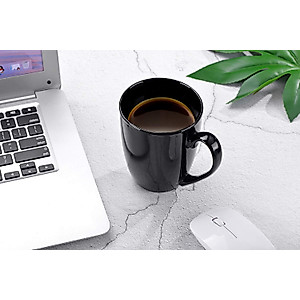 MIWARE 13 Ounce Porcelain Mugs, Set of 6, Tea and Coffee Mug Set, Black (BLack, 13OZ)