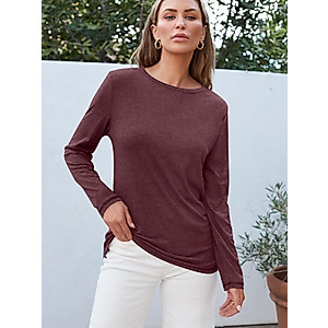 AUTOMET Wine Red Long Sleeve Shirts for Women T Shirt 2024 Casual Dressy Cotton Tshirt Basic Tops Ladies Fitted, Small