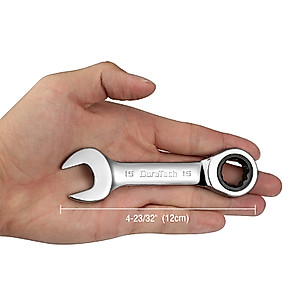 DURATECH 15mm Stubby Ratcheting Combination Wrench, Metric, CR-V Steel
