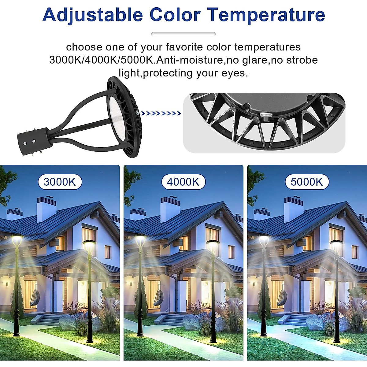 LED Post Top Light with Dusk to Dawn Photocell,80W/100W/120W/150W Power Tunable,3CCT 3000K-4000K-5000K,LED Circular Pole Light Outdoor Post Light,for Garden Street Lighting,IP65 DLC&ETL Listed-2Pack