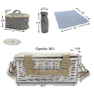 20Pcs Willow Picnic Basket for 2 with Waterproof Blanket/Insulated Cooler/Wine Bag/Cutlery for Camping,Couples,Valentine Day, Wedding Gift