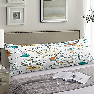 Body Pillow Cover,Doodle Science Drawing Scientific Formulas Printed Long Pillow Cases Protector with Zipper Decor Soft Large Covers Cushion for Beding,Couch,Sofa,Home Gift 20"x54"