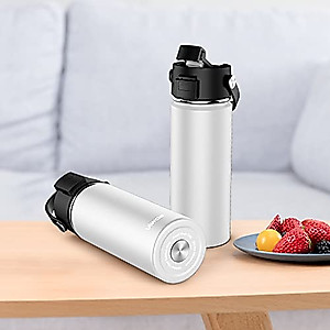 ulwae Insulated Travel Mug with Ceramic Coating, 18oz Leak-proof Thermal Cup Flip Cap, Vacuum Double-wall Stainless Steel Water Bottle for Coffee Tea, Hot Beverage, Ice Drinks